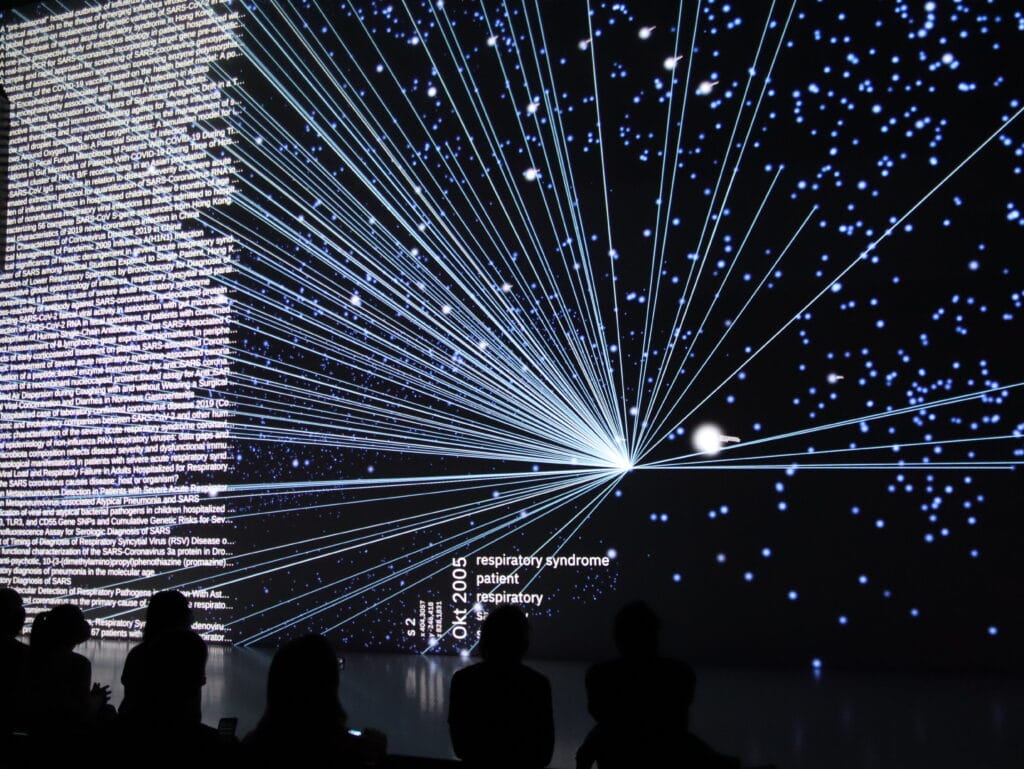 Visualization of all Covid Papers in Deep Space Ars Electronica