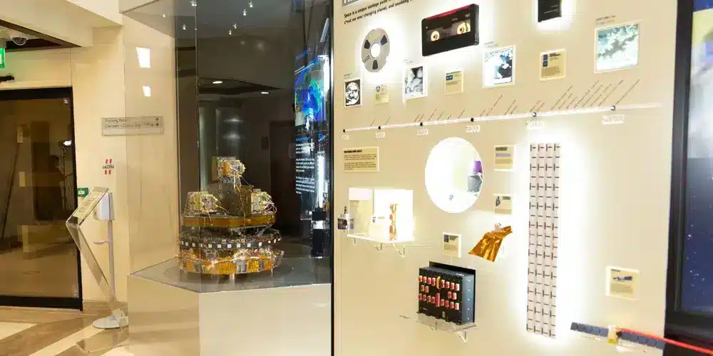 Interactive history wall at ESA's Memorabilia exhibition